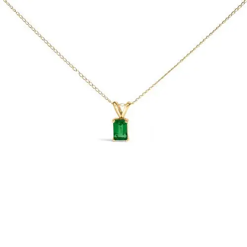 HAUS OF BRILLIANCE 14k Gold Emerald Cut Gemstone Solitaire Pendant Necklace - Green Emerald | Yellow